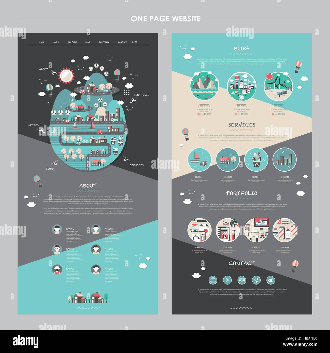 lovely one page website template with planet element in flat design ...