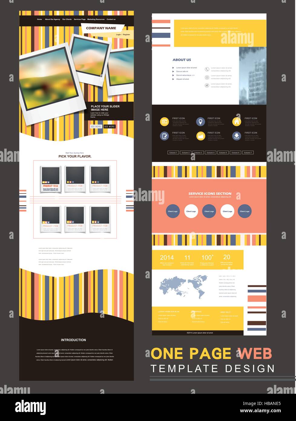 modern one page website template design with photo frame elements Stock ...