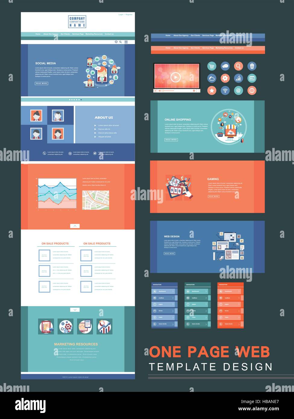 one page website template in flat design Stock Vector Image & Art - Alamy