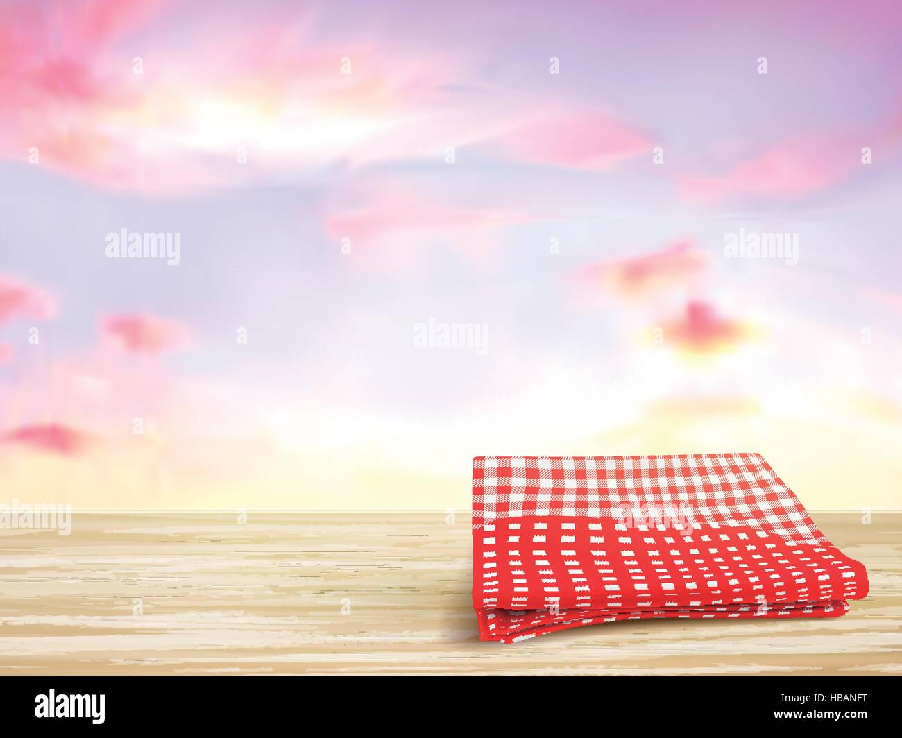 closeup look of wooden desk and tablecloth over sky Stock Vector Image ...