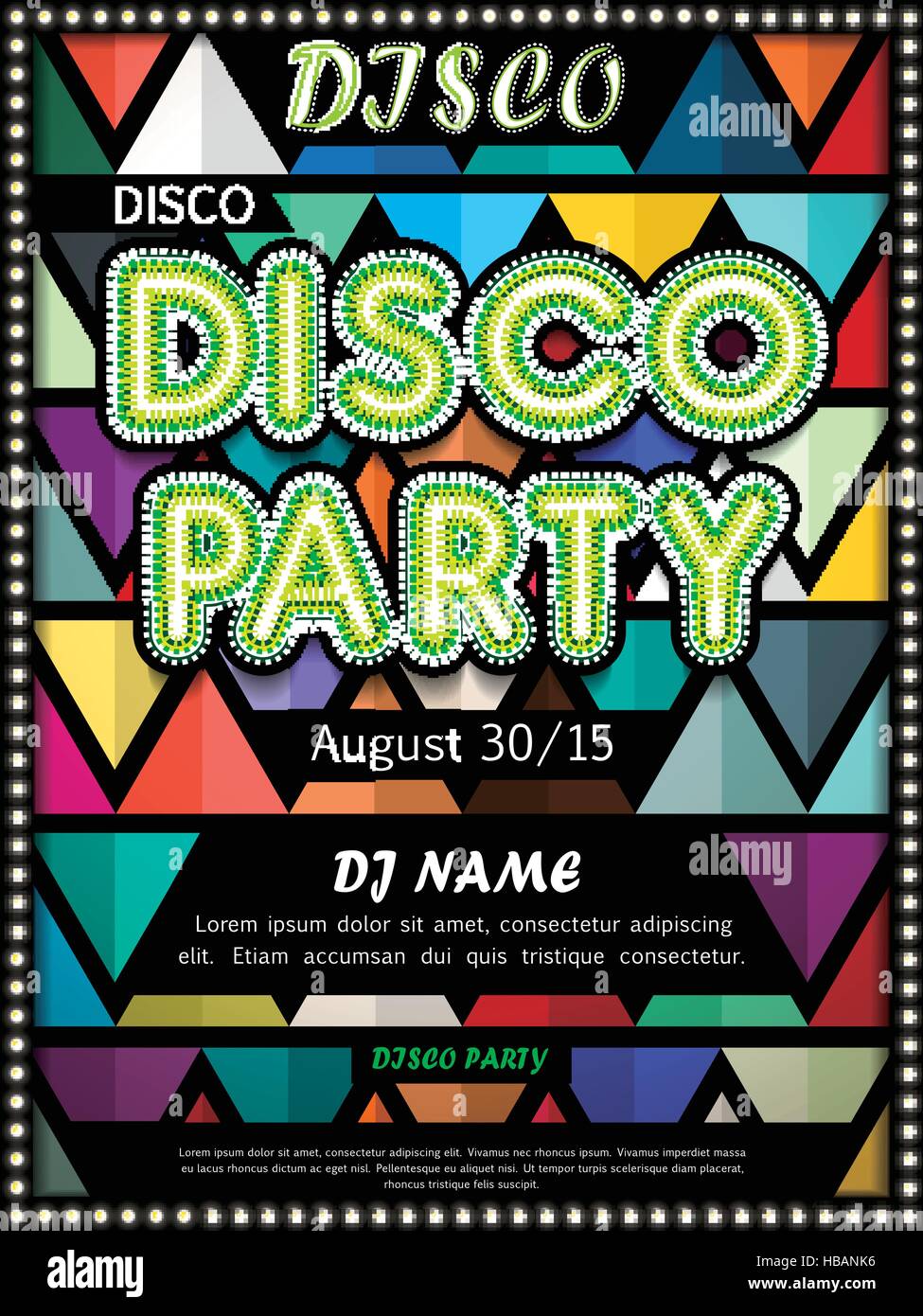 modern disco party poster design with colorful triangle elements Stock ...