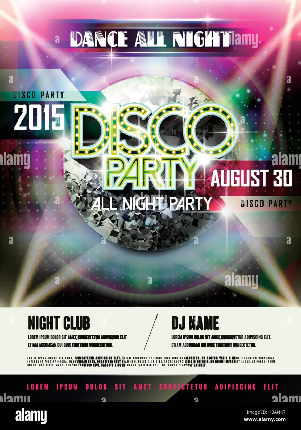 gorgeous disco party poster design with glitter mirror ball elements ...