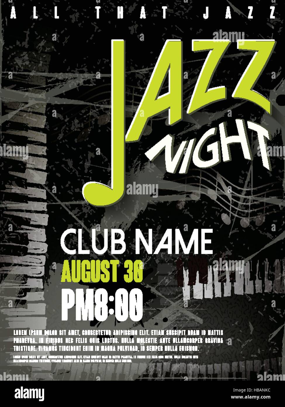 elegant jazz night poster design with note and piano elements Stock ...