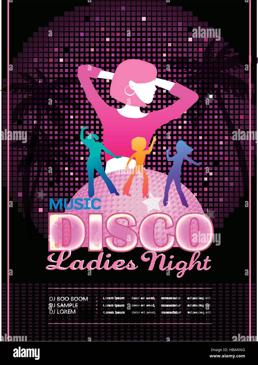 attractive disco party poster design with dancing people silhouette ...