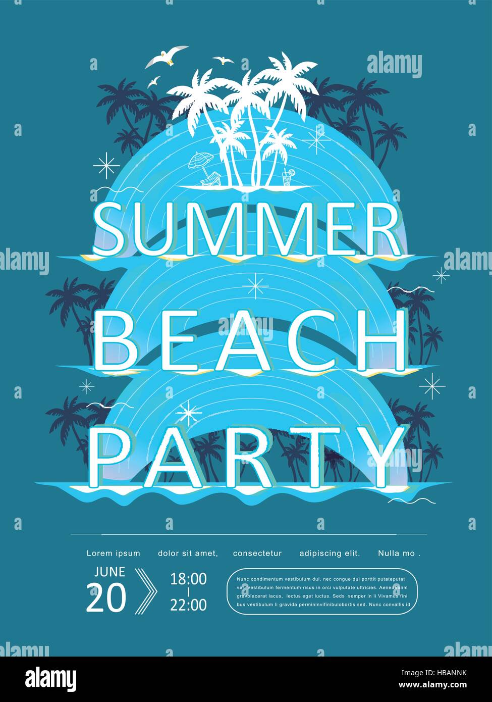 Retro Summer Beach Party Poster Design Template Stock Vector Image