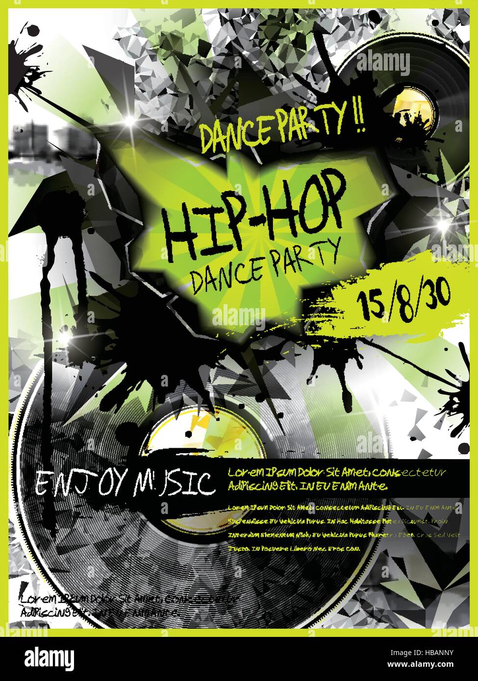 modern dance party poster design template with vinyl records elements ...