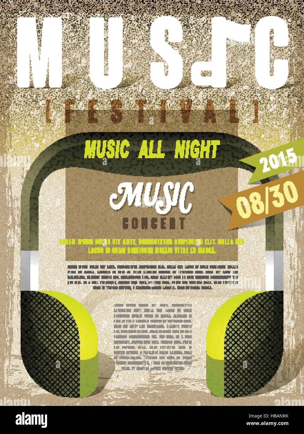 music festival poster design template with headphone elements Stock ...