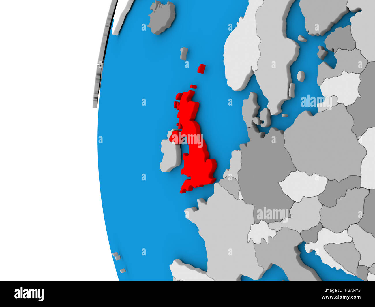 3D map of United Kingdom focused in red on simple globe. 3D ...