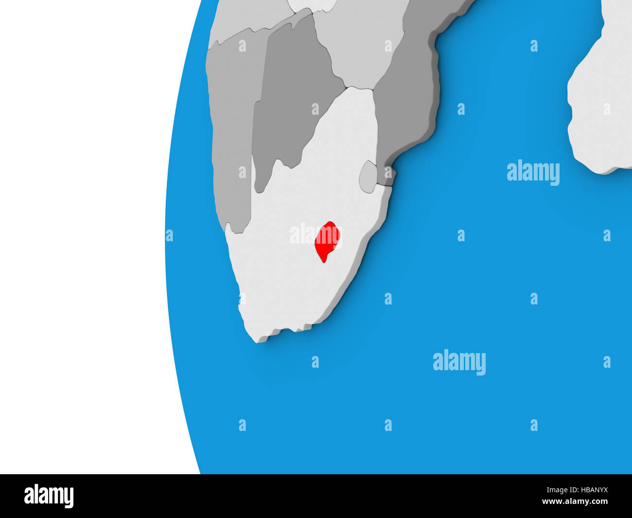 3D map of Lesotho focused in red on simple globe. 3D illustration Stock ...