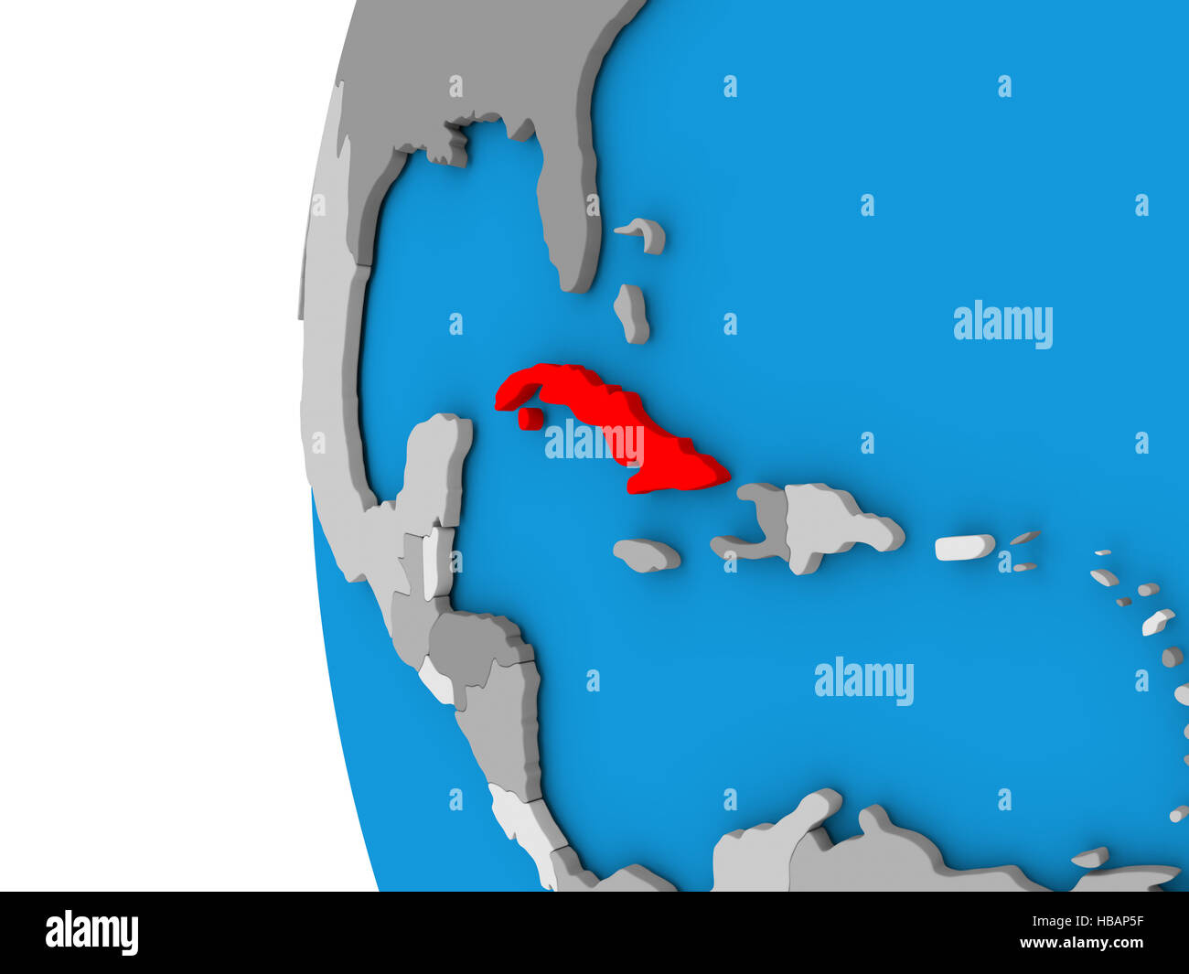 3D map of Cuba focused in red on simple globe. 3D illustration Stock ...