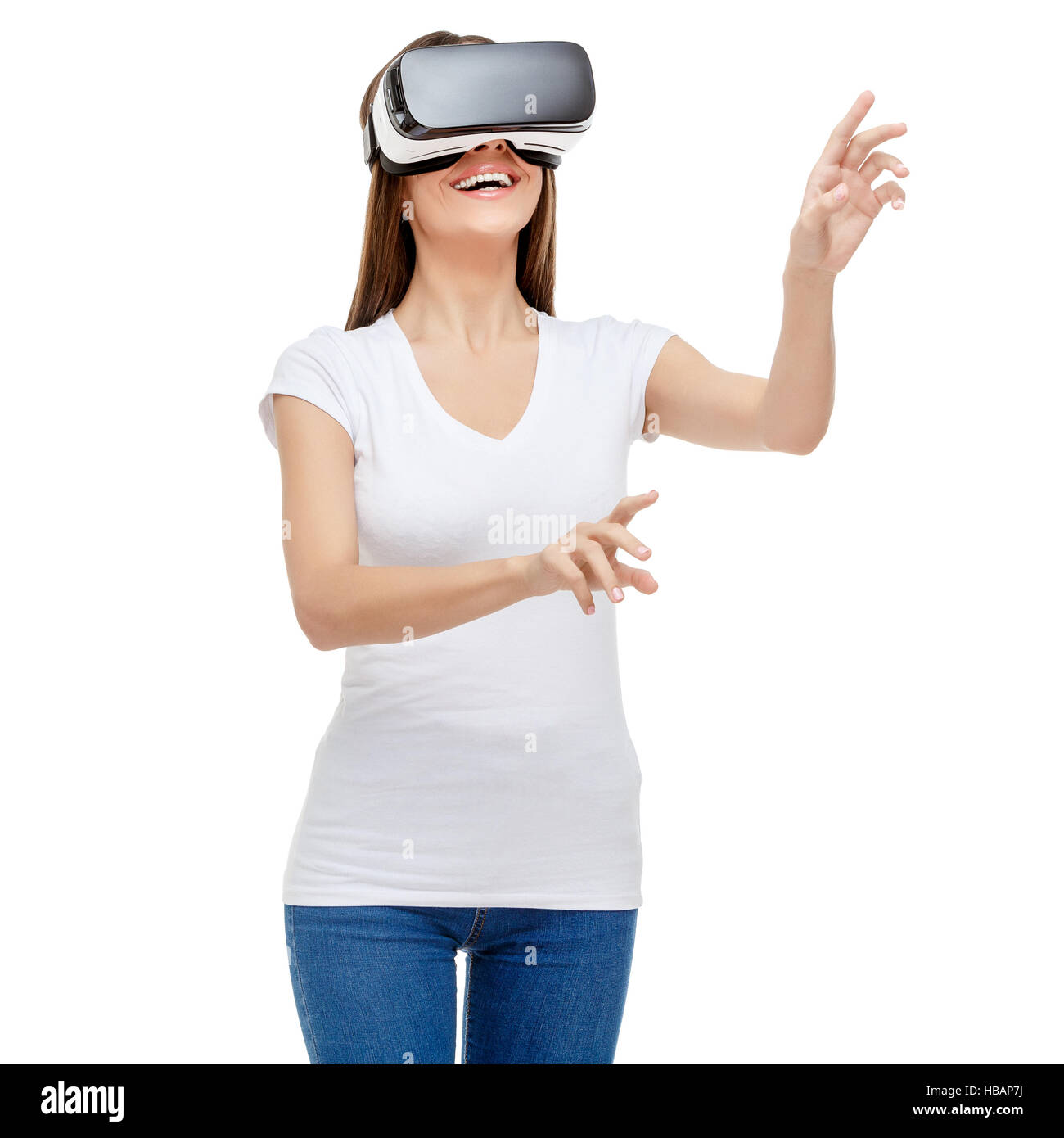 Woman with virtual reality goggles Stock Photo - Alamy