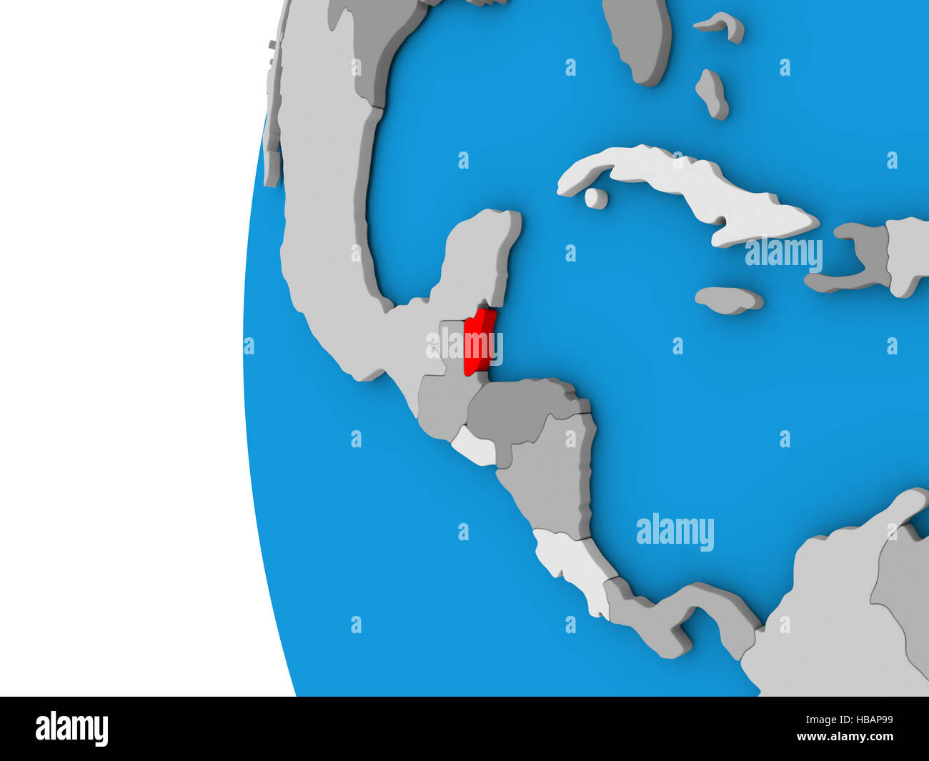 3D map of Belize focused in red on simple globe. 3D illustration Stock ...
