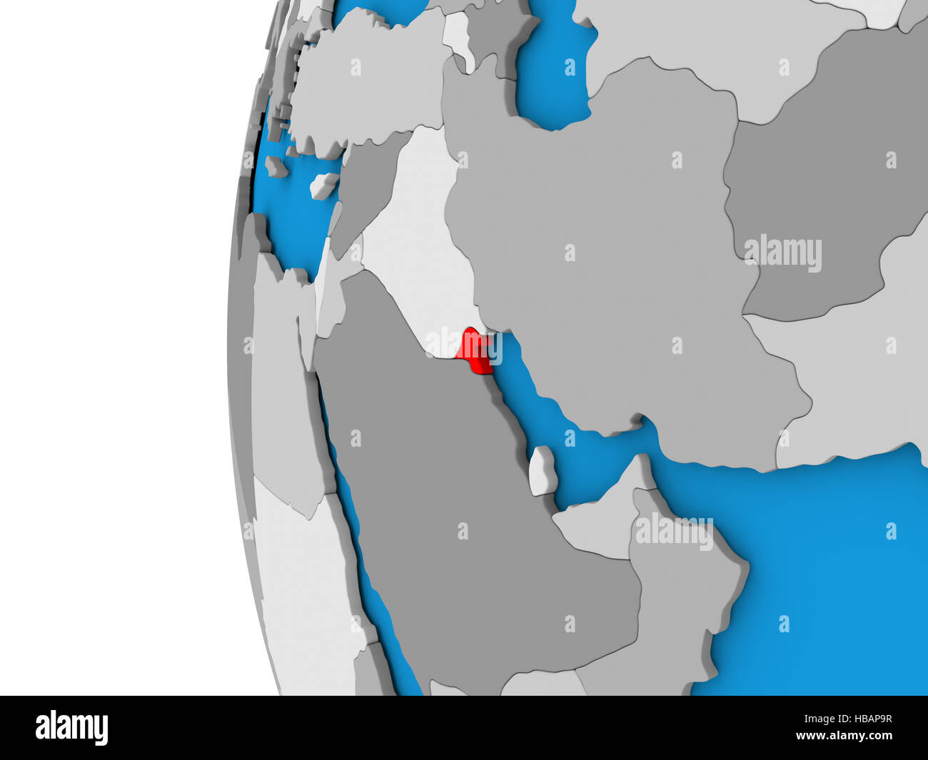 3D map of Kuwait focused in red on simple globe. 3D illustration Stock ...