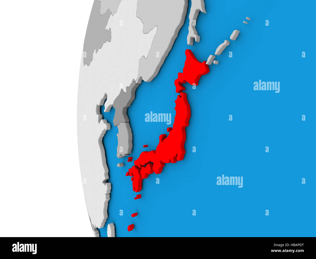 3D map of Japan focused in red on simple globe. 3D illustration Stock ...