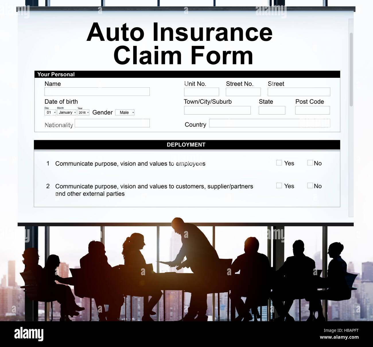 Auto Insurance Claim Form Document Indemnity Concept Stock Photo - Alamy