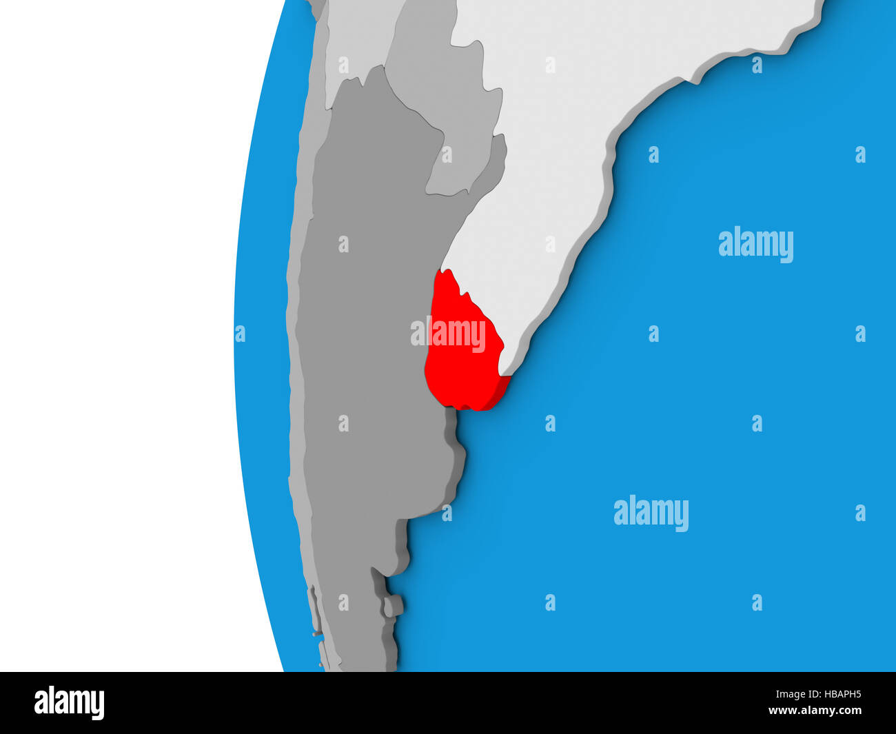 3D map of Uruguay focused in red on simple globe. 3D illustration Stock ...