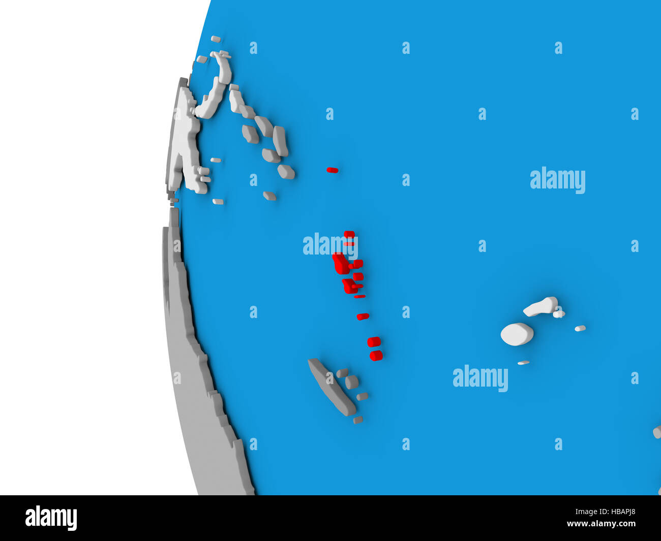 3D map of Vanuatu focused in red on simple globe. 3D illustration Stock ...