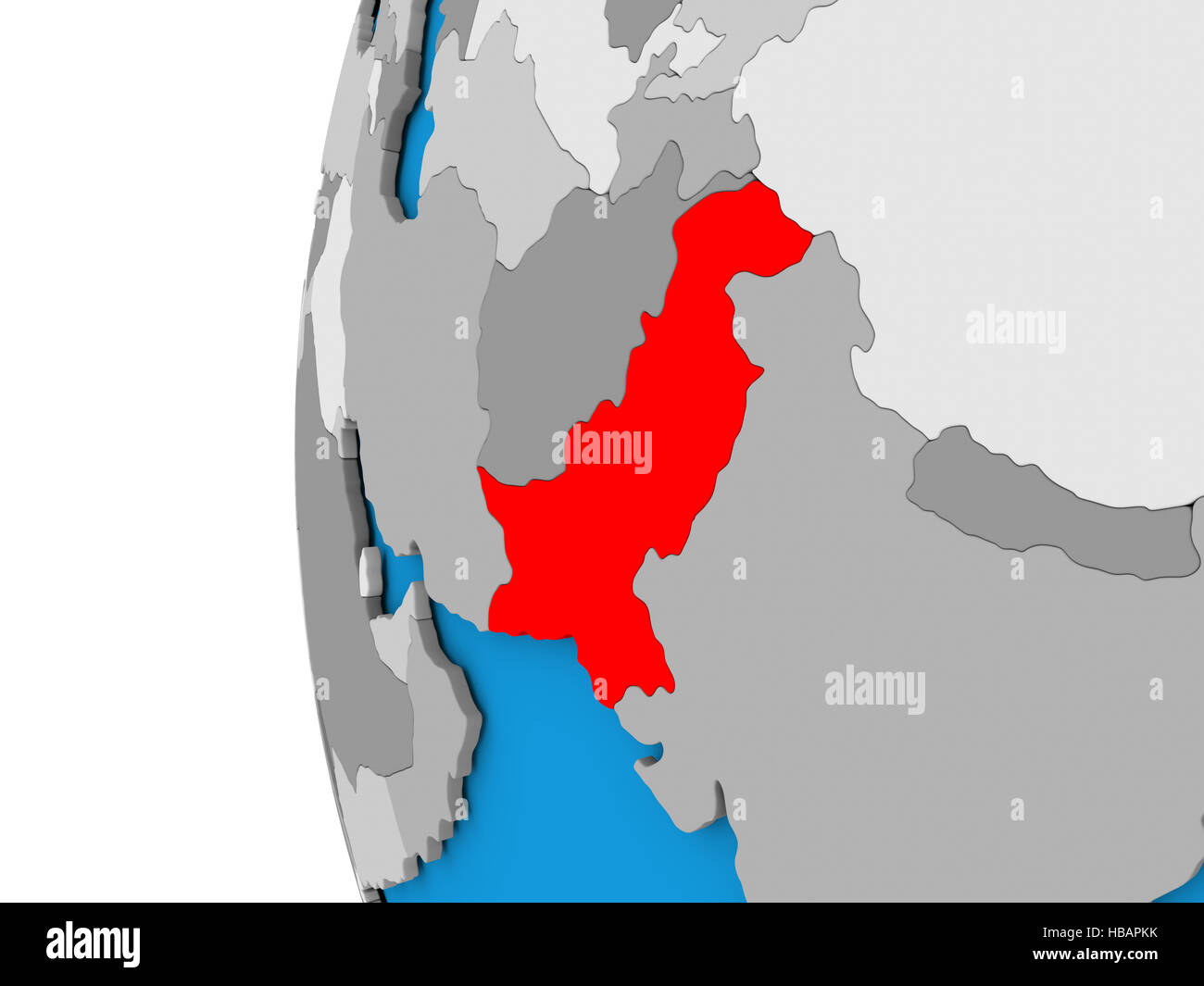 3D map of Pakistan focused in red on simple globe. 3D illustration ...