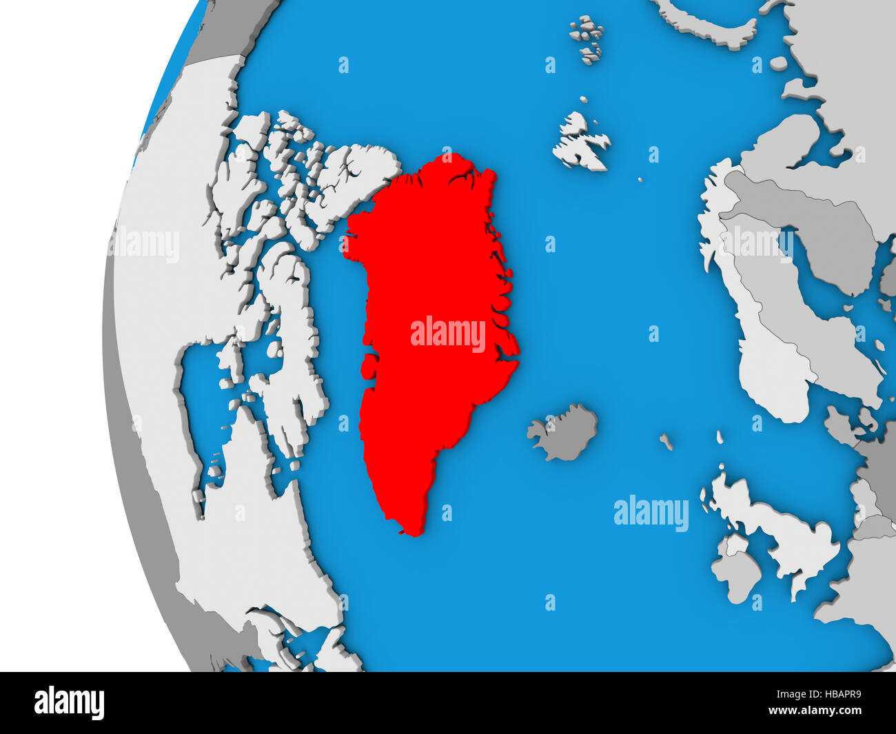 3D map of Greenland focused in red on simple globe. 3D illustration ...