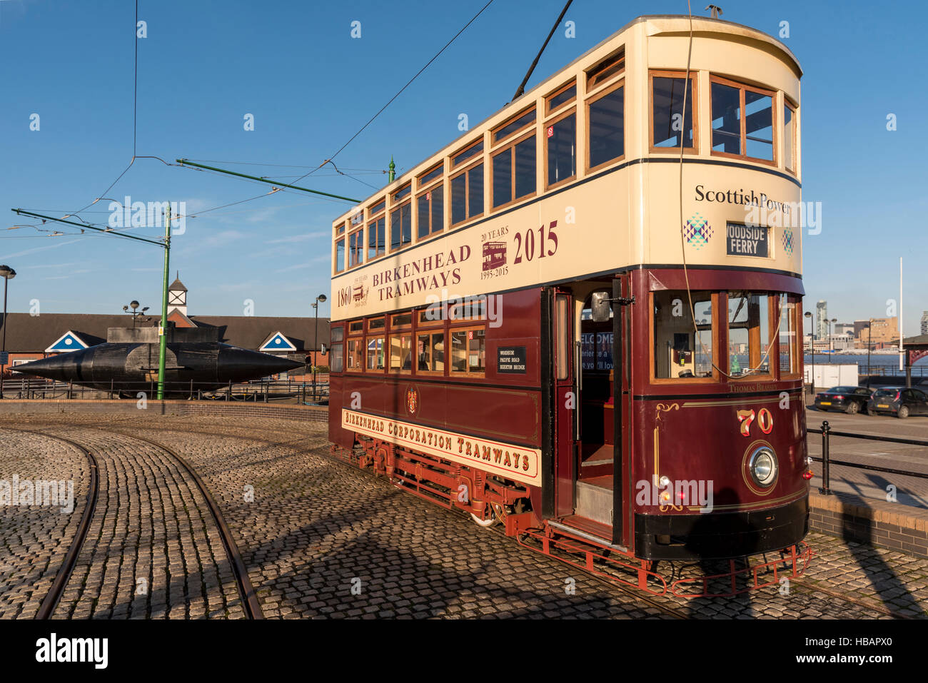Restored Birkenhead Corporation tram at Woodside ferry terminal.In the ...