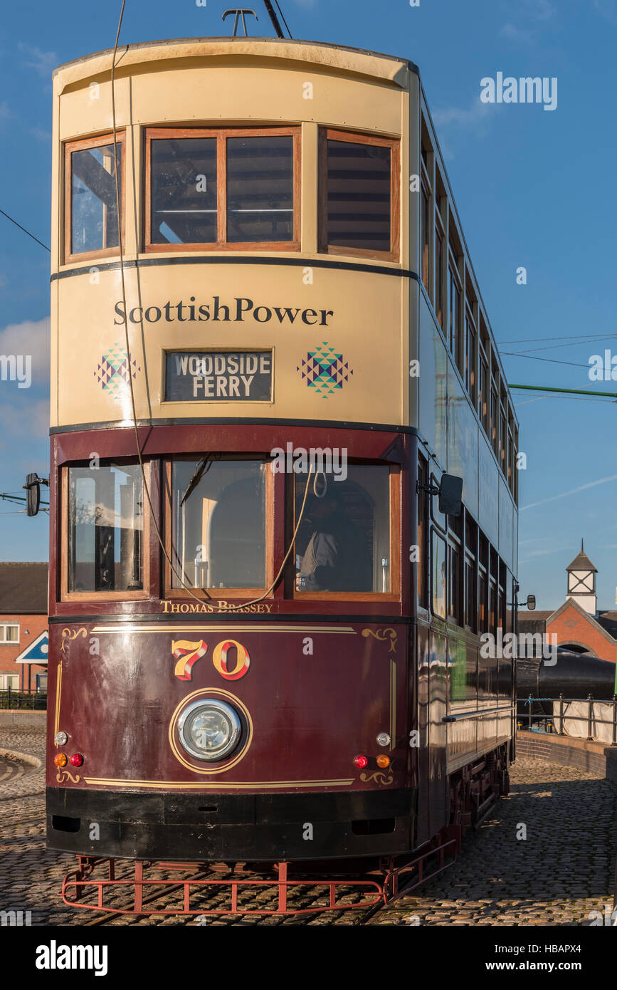 Restored Birkenhead Corporation tram at Woodside ferry terminal. Wirral ...