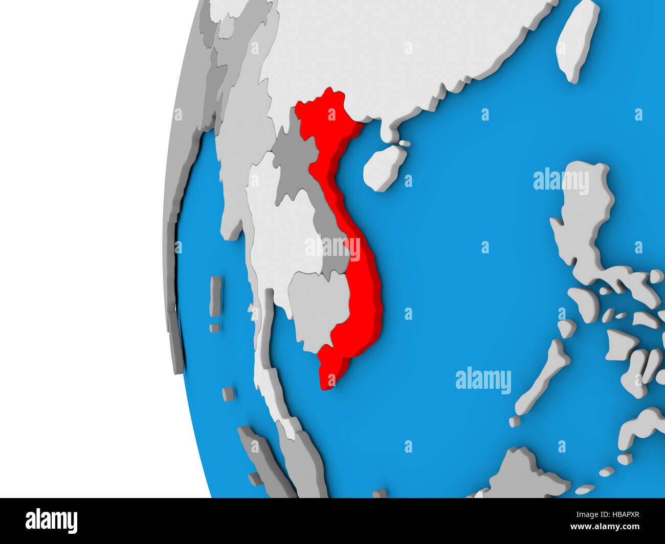 3D map of Vietnam focused in red on simple globe. 3D illustration Stock ...