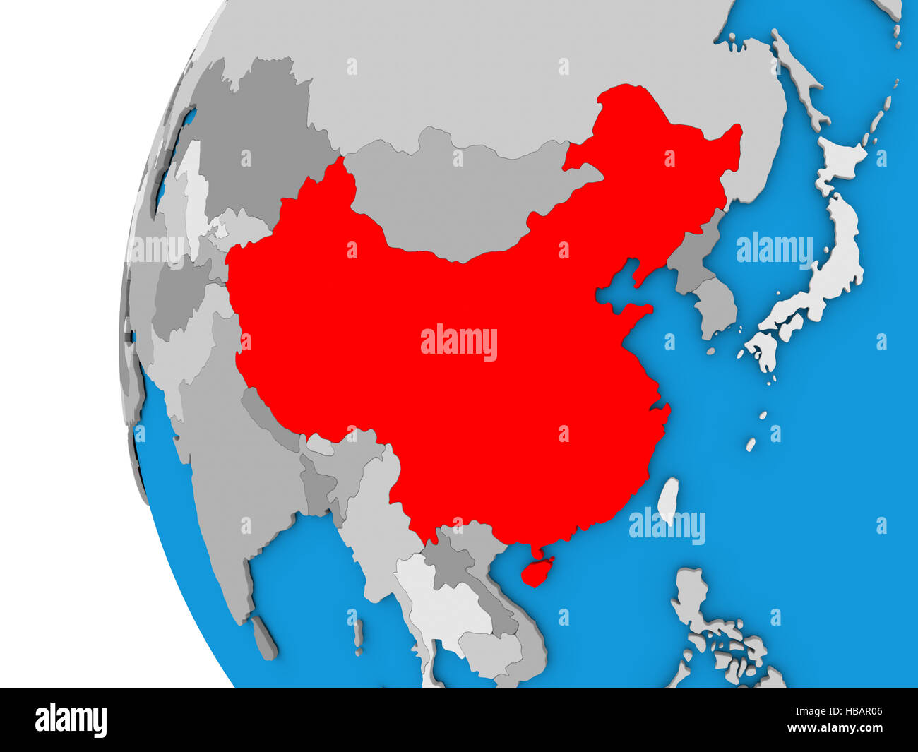 3D map of China focused in red on simple globe. 3D illustration Stock ...