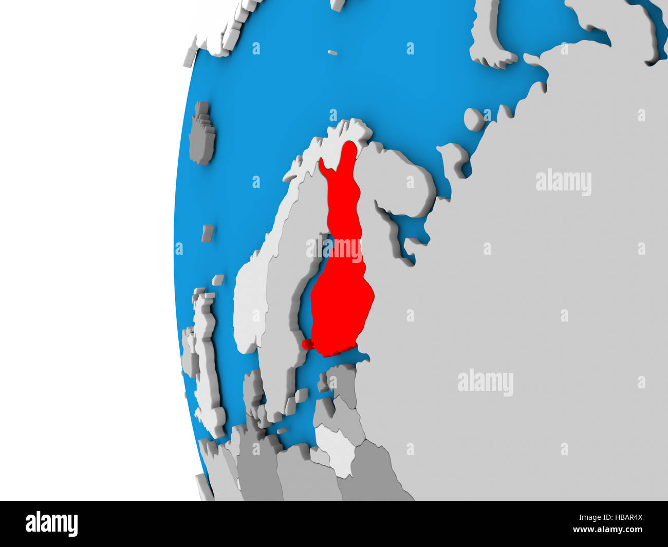 3D map of Finland focused in red on simple globe. 3D illustration Stock ...