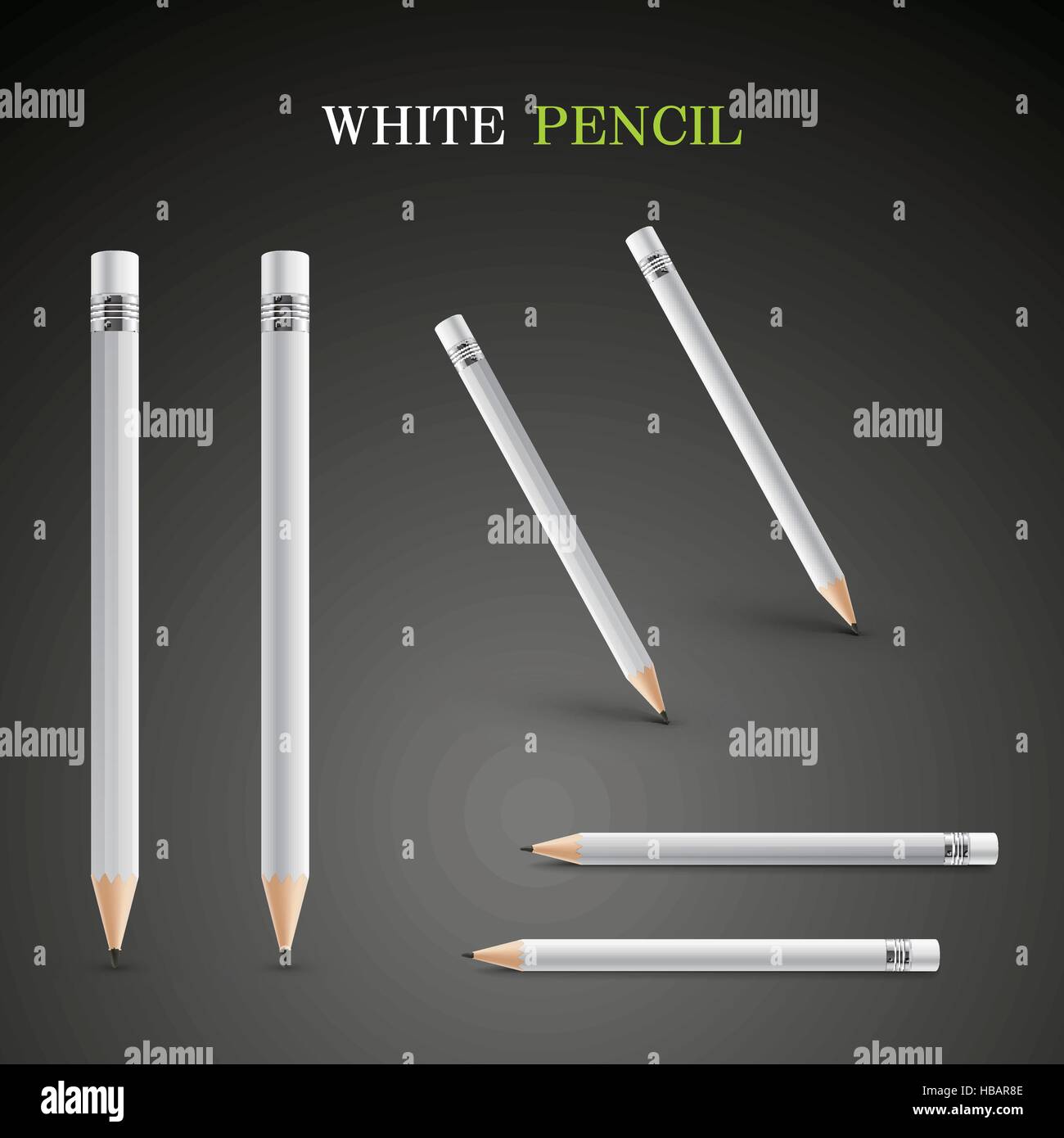 elegant white pencils set isolated on black background Stock Vector ...
