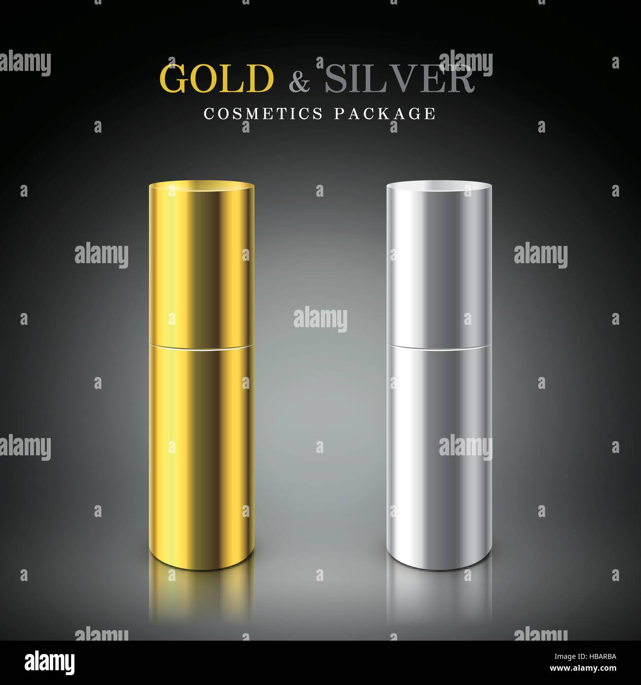 golden and silver cosmetic package isolated on black background Stock ...