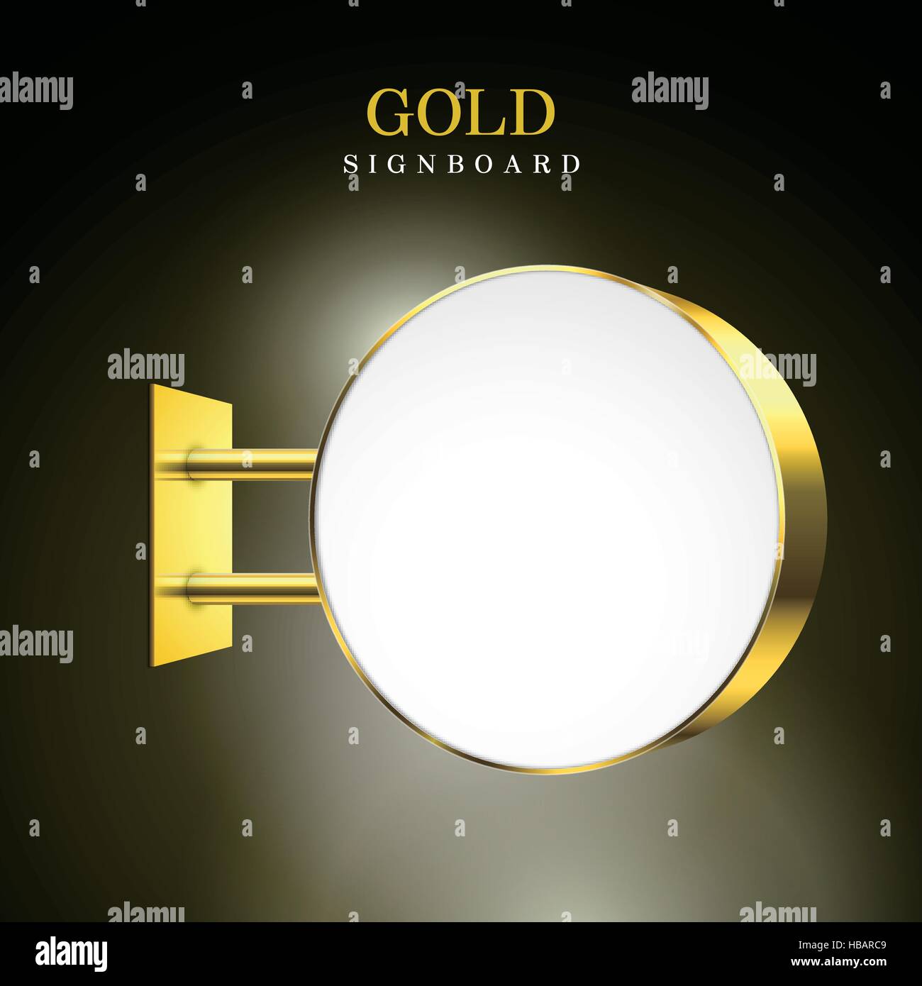 golden 3d advertising round signboard hanging on wall Stock Vector ...