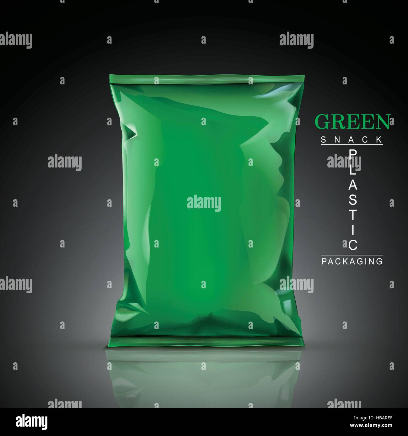 green snack plastic packaging isolated on black background Stock Vector ...