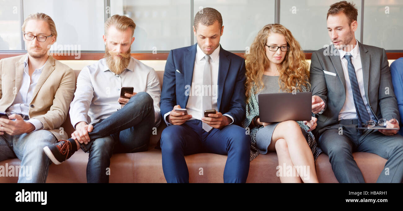 Business People Digital Devices Technology Sitting Couch Concept Stock ...