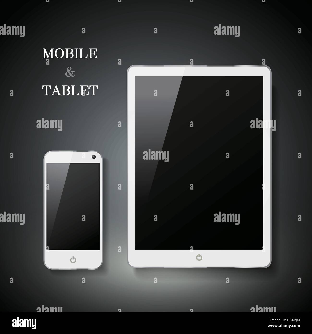 blank mobile and tablet set isolated on black background Stock Vector ...