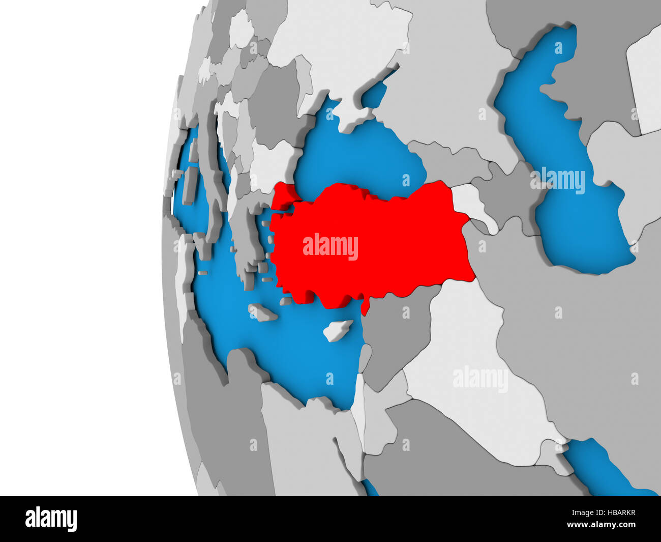 3D map of Turkey focused in red on simple globe. 3D illustration Stock ...