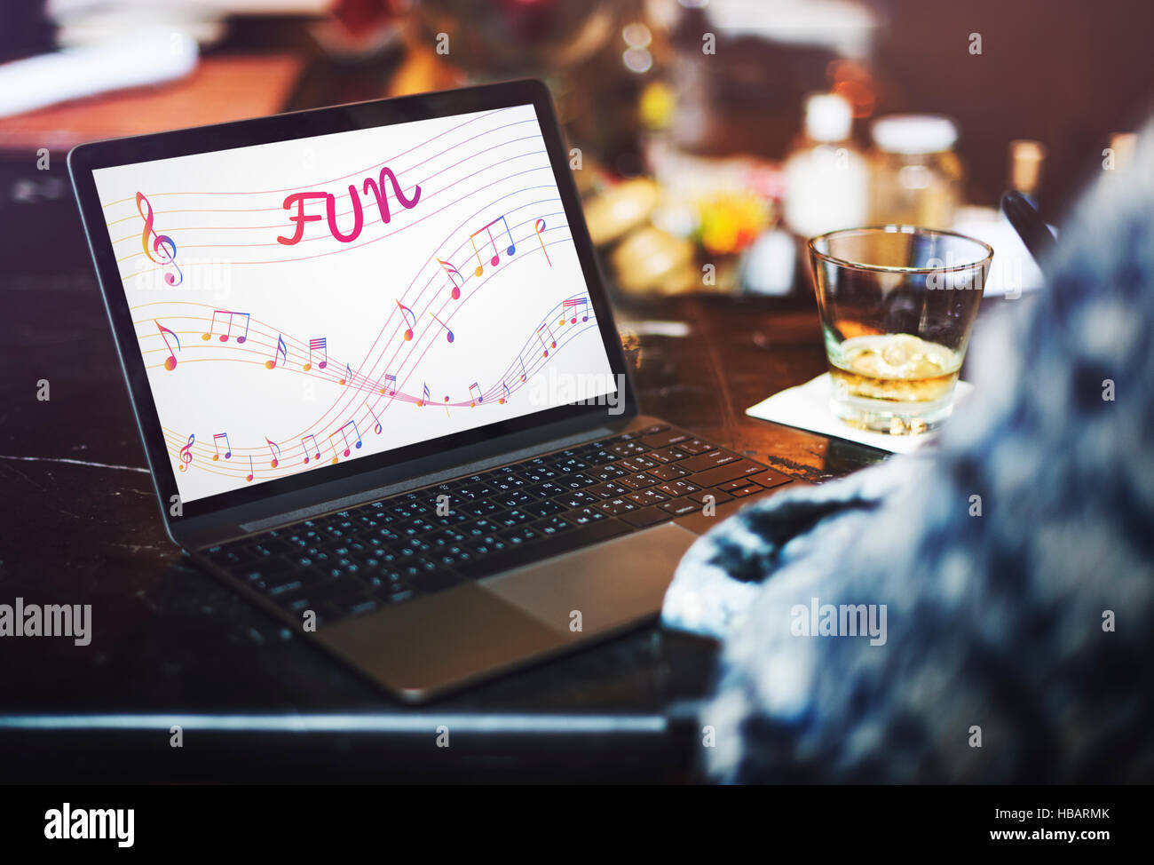 Music Notes Entertainment Melody Listening Concept Stock Photo - Alamy