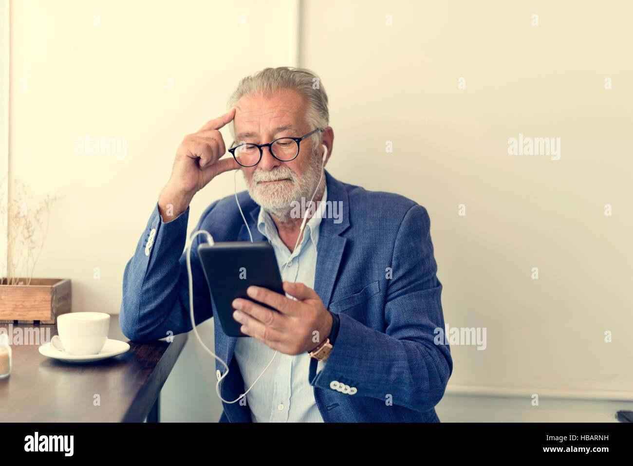 Senior Man Coffee Shop Communication Connection Technology Concept ...