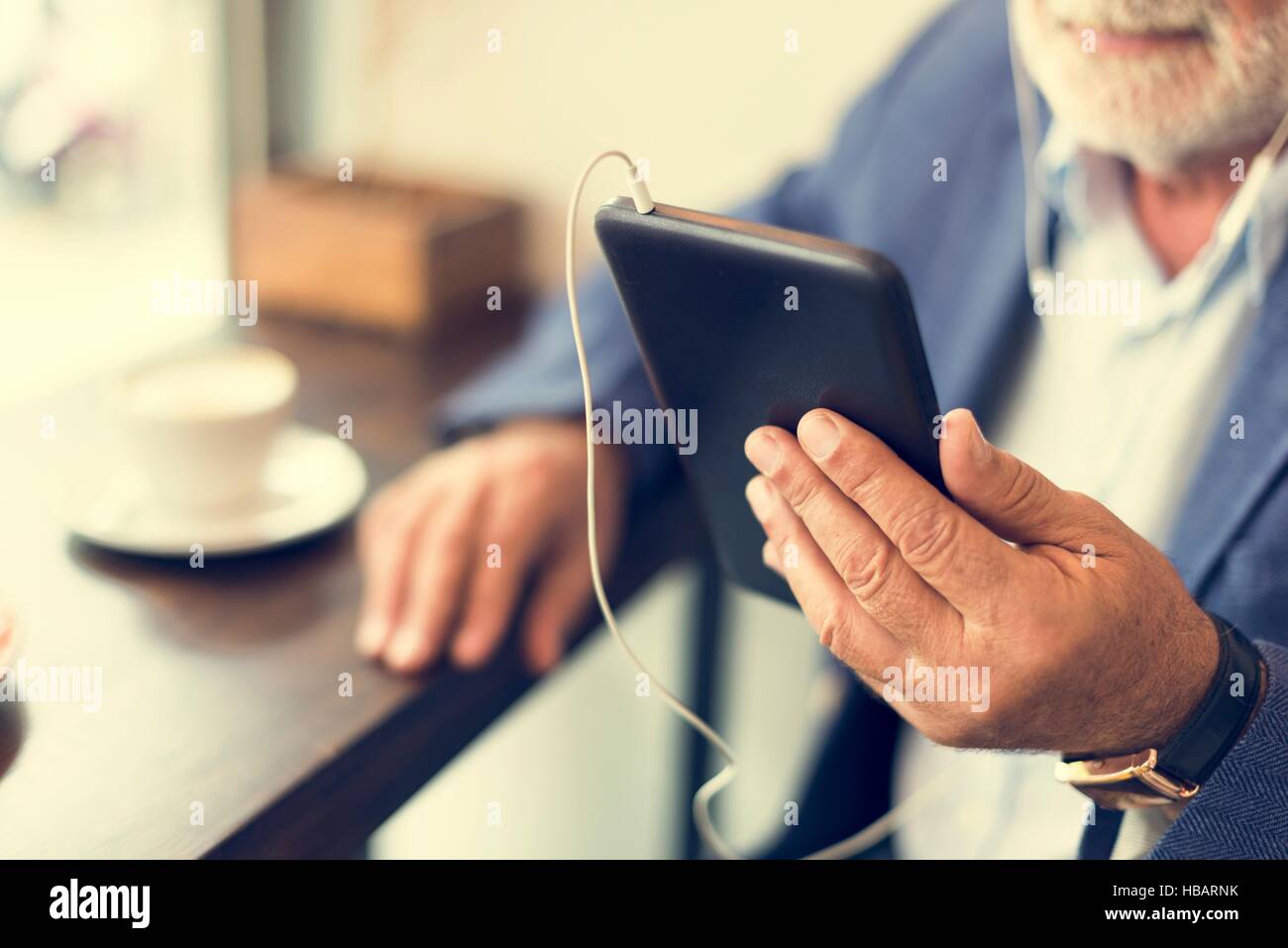 Senior Man Coffee Shop Communication Connection Technology Concept ...