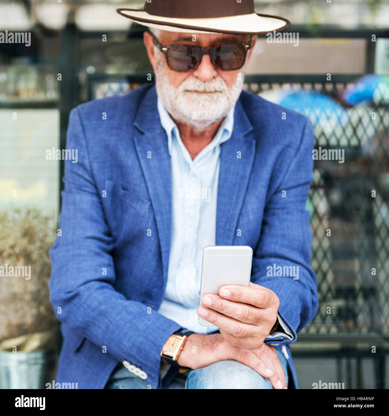Senior Man Coffee Shop Communication Connection Technology Concept ...