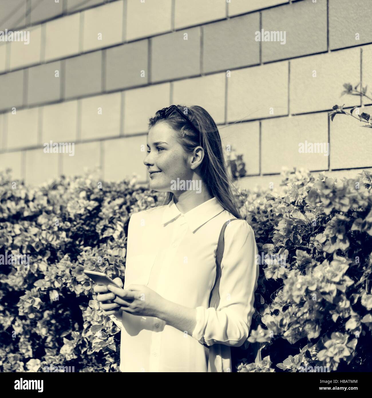 Girl Browsing Phone Connection Concept Stock Photo - Alamy