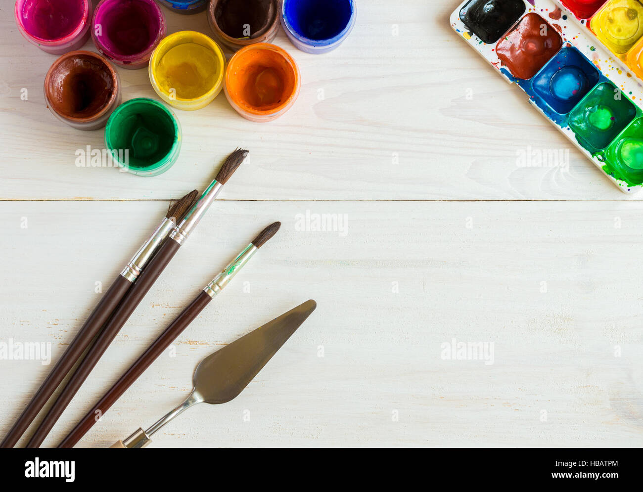 Art of Painting. Painting set: brushes, paints, crayons, watercolor ...