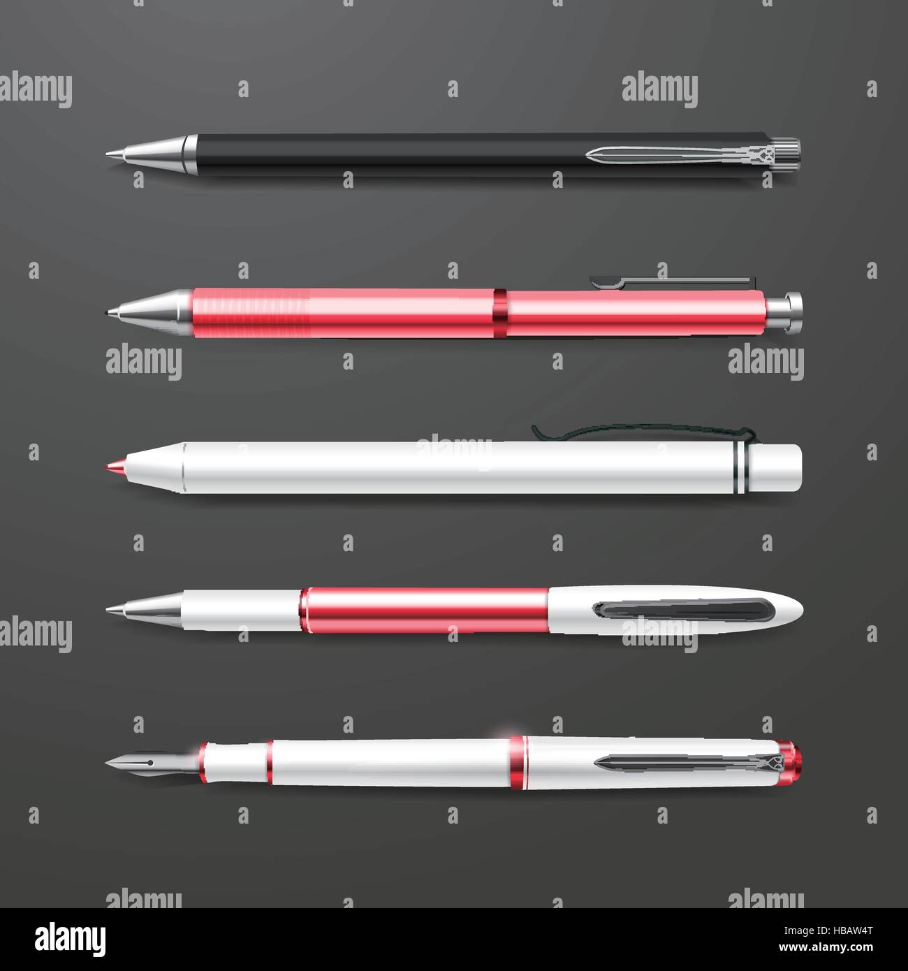 graceful red pens set isolated on black background Stock Vector Image ...