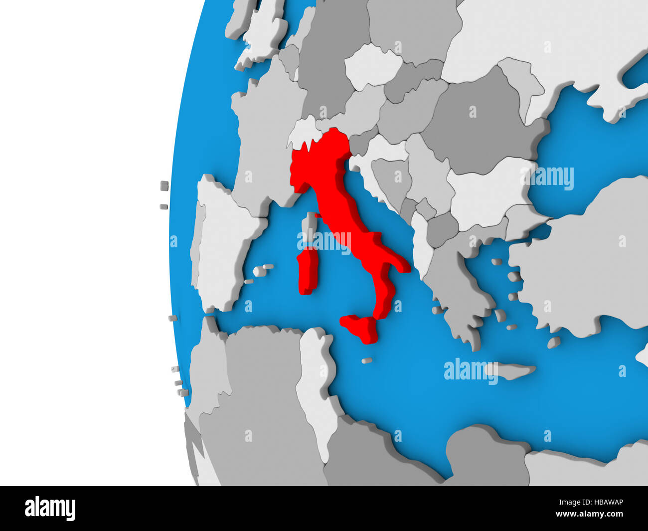 3D map of Italy focused in red on simple globe. 3D illustration Stock ...