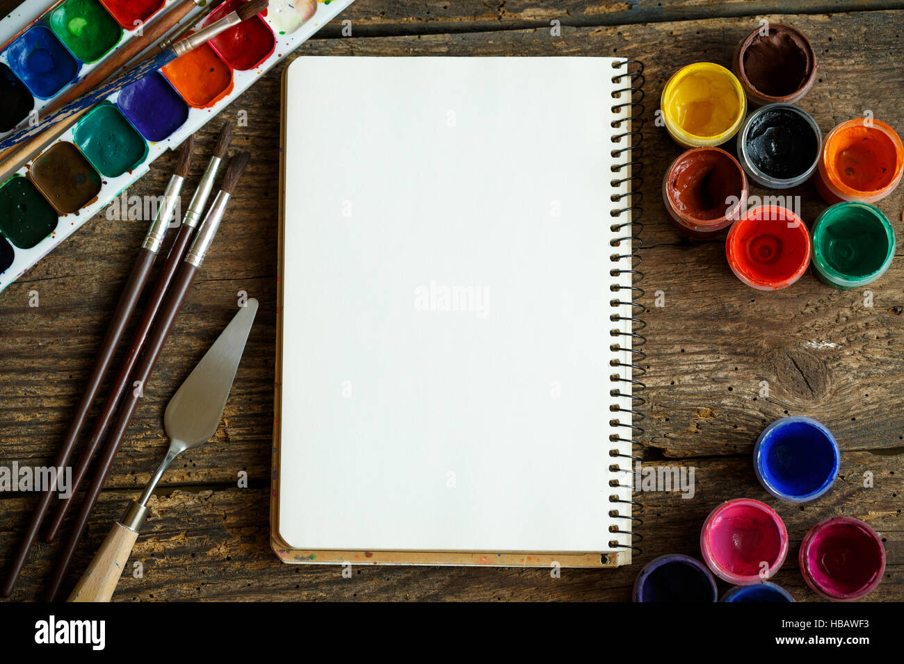 Art of Painting. Painting set: paper, brushes, paints, crayons ...