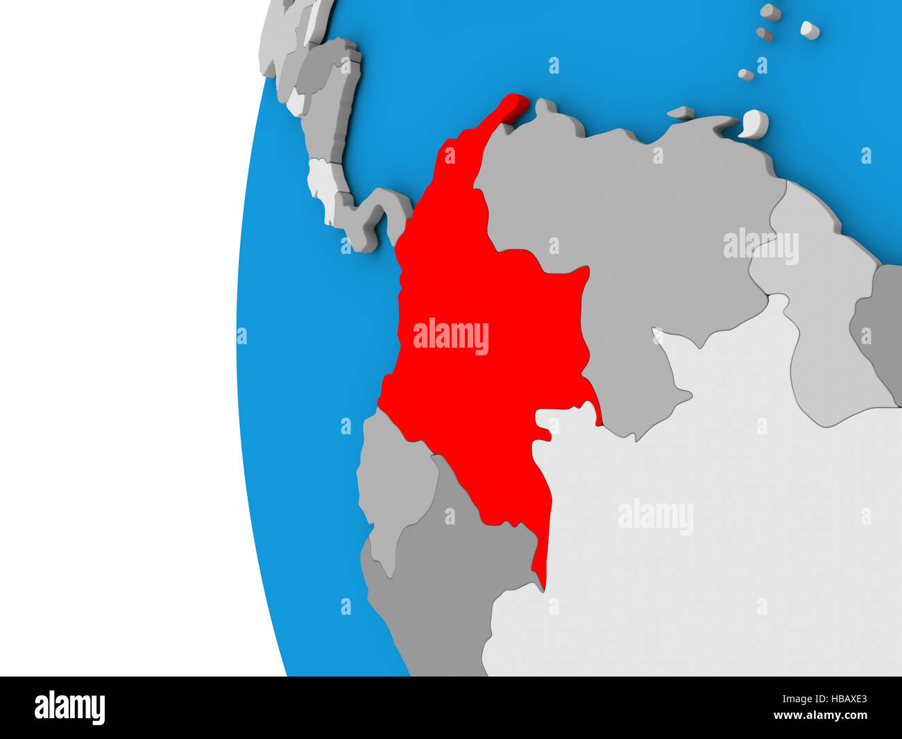 3D map of Colombia focused in red on simple globe. 3D illustration ...