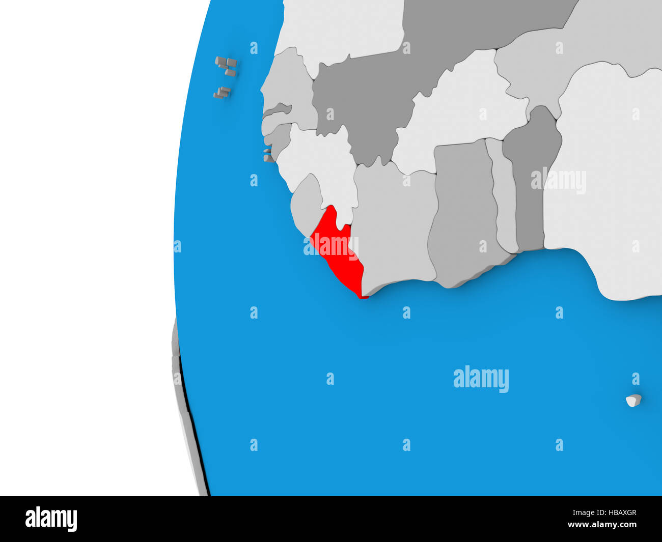 3D map of Liberia focused in red on simple globe. 3D illustration Stock ...