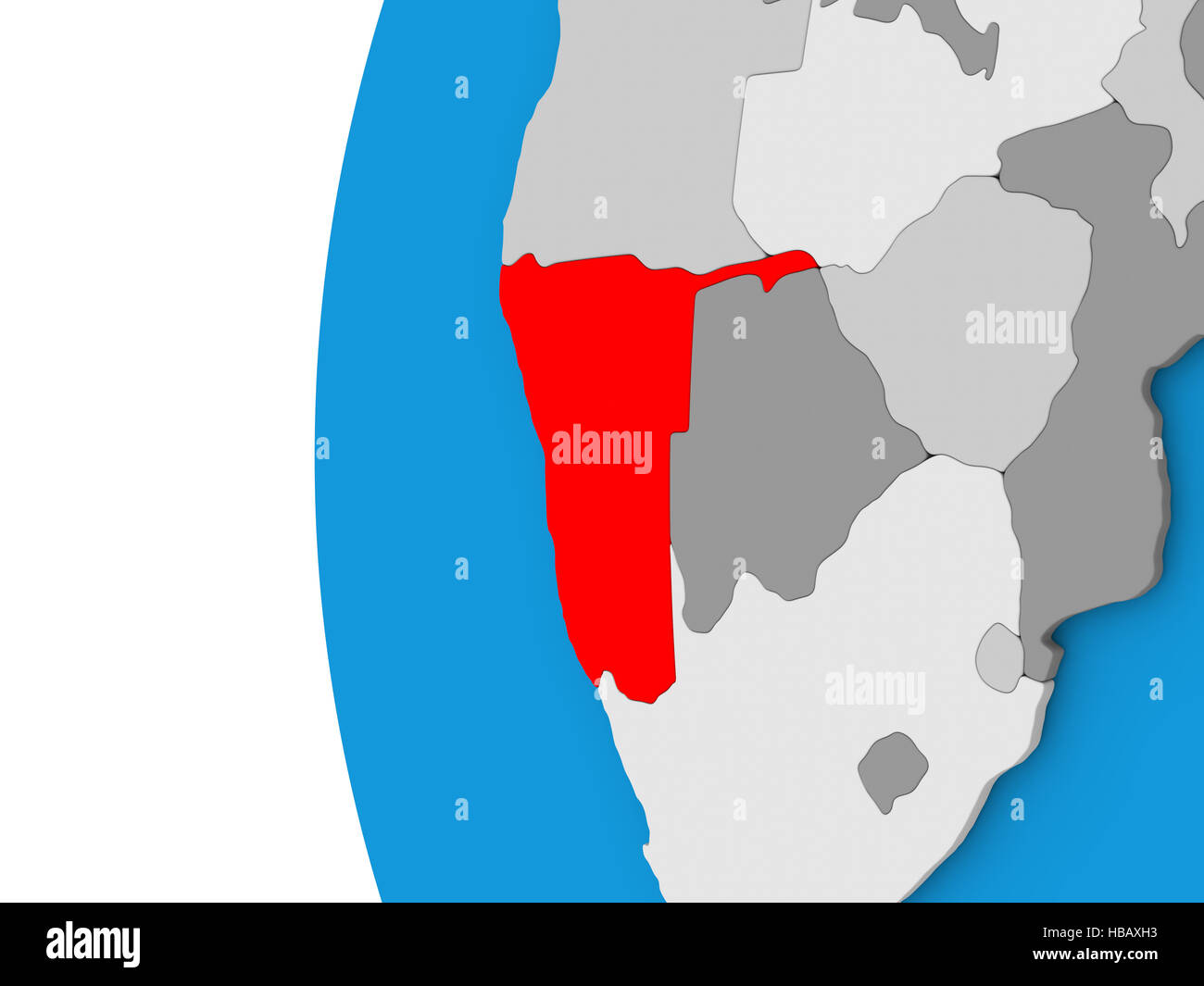 3D map of Namibia focused in red on simple globe. 3D illustration Stock ...
