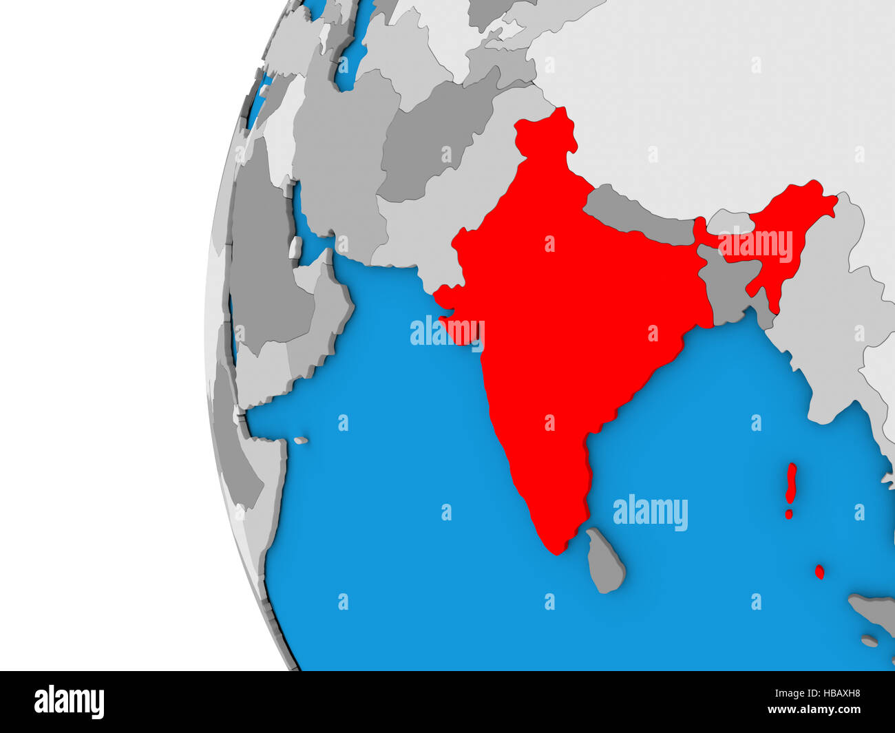 3D map of India focused in red on simple globe. 3D illustration Stock ...