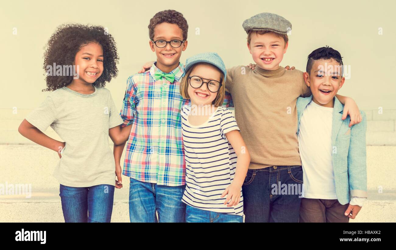 Casual Children Cheerful Cute Friends Kids Joy Concept Stock Photo - Alamy