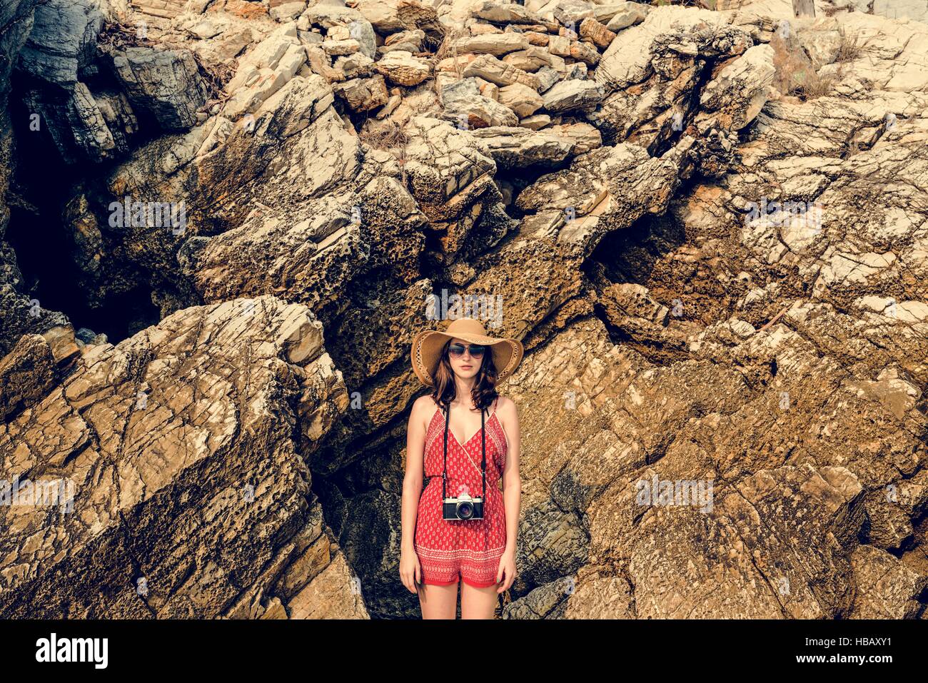 Girl Camera Photographer Focus Shooting Nature Concept Stock Photo - Alamy
